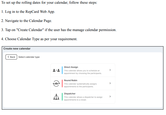 How do I use the Rolling Calendar for my company? – RepCard Help Center